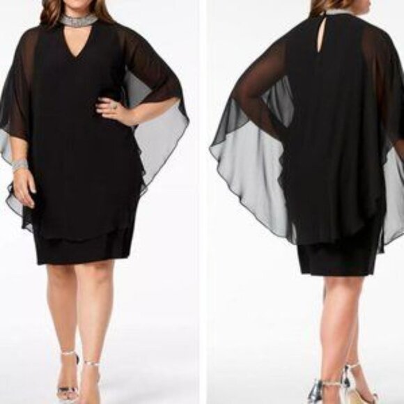 Xscape | Dresses | Xscape Chiffon Overlay Cape Dress With Rhinestone ...